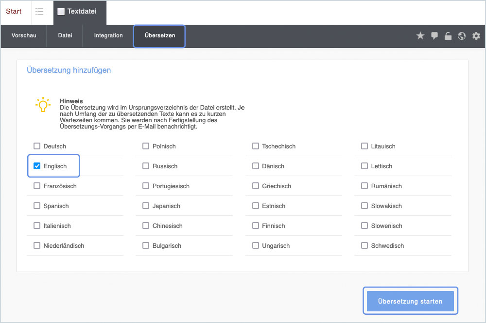 Dateien übersetzen – Evalanche Helpcenter